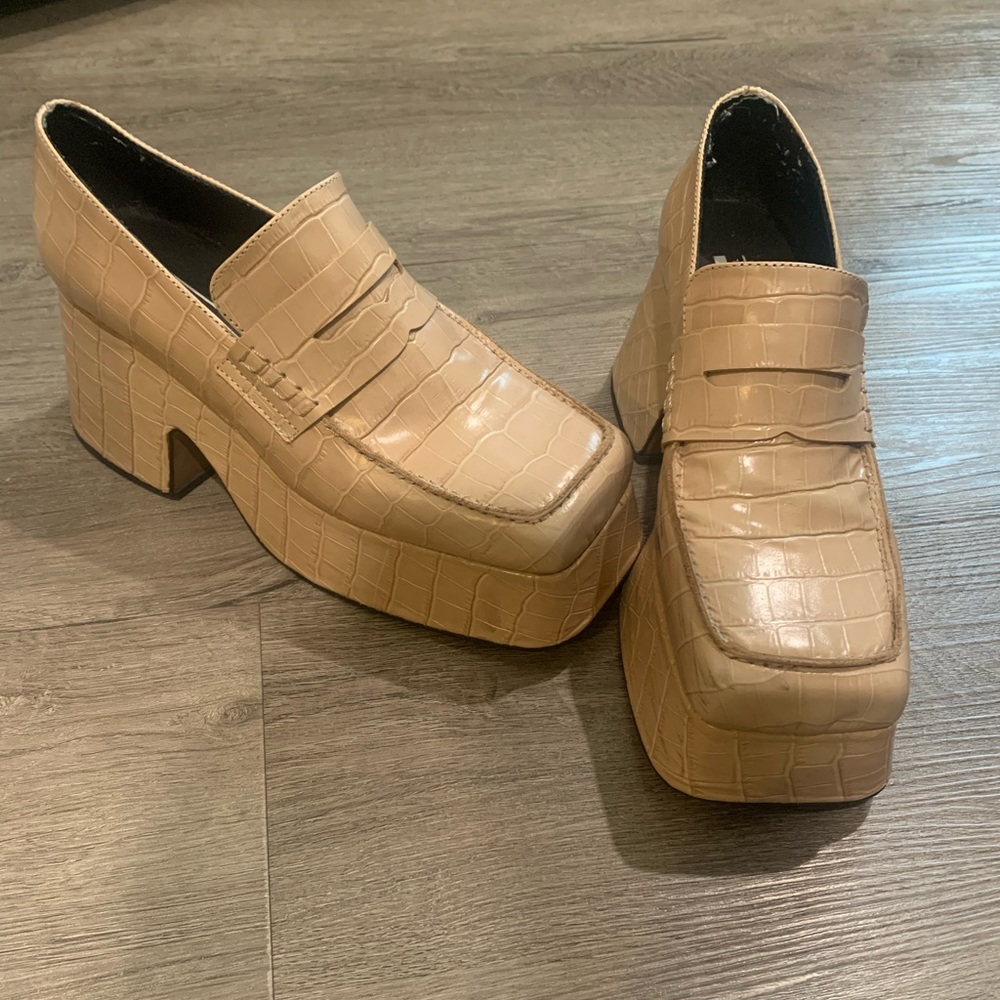 Topshop Leather Platform Loafer, Tan | Size 9 - Gem